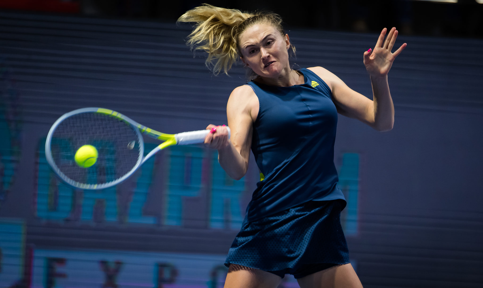 Aliaksandra Sasnovich of Belarus in action during the second round of ...