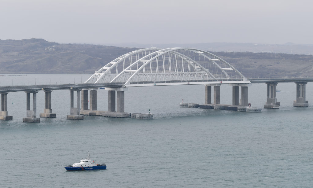 The Krymsky Bridge over the Kerch Strait, connecting Crimea and Russia ...