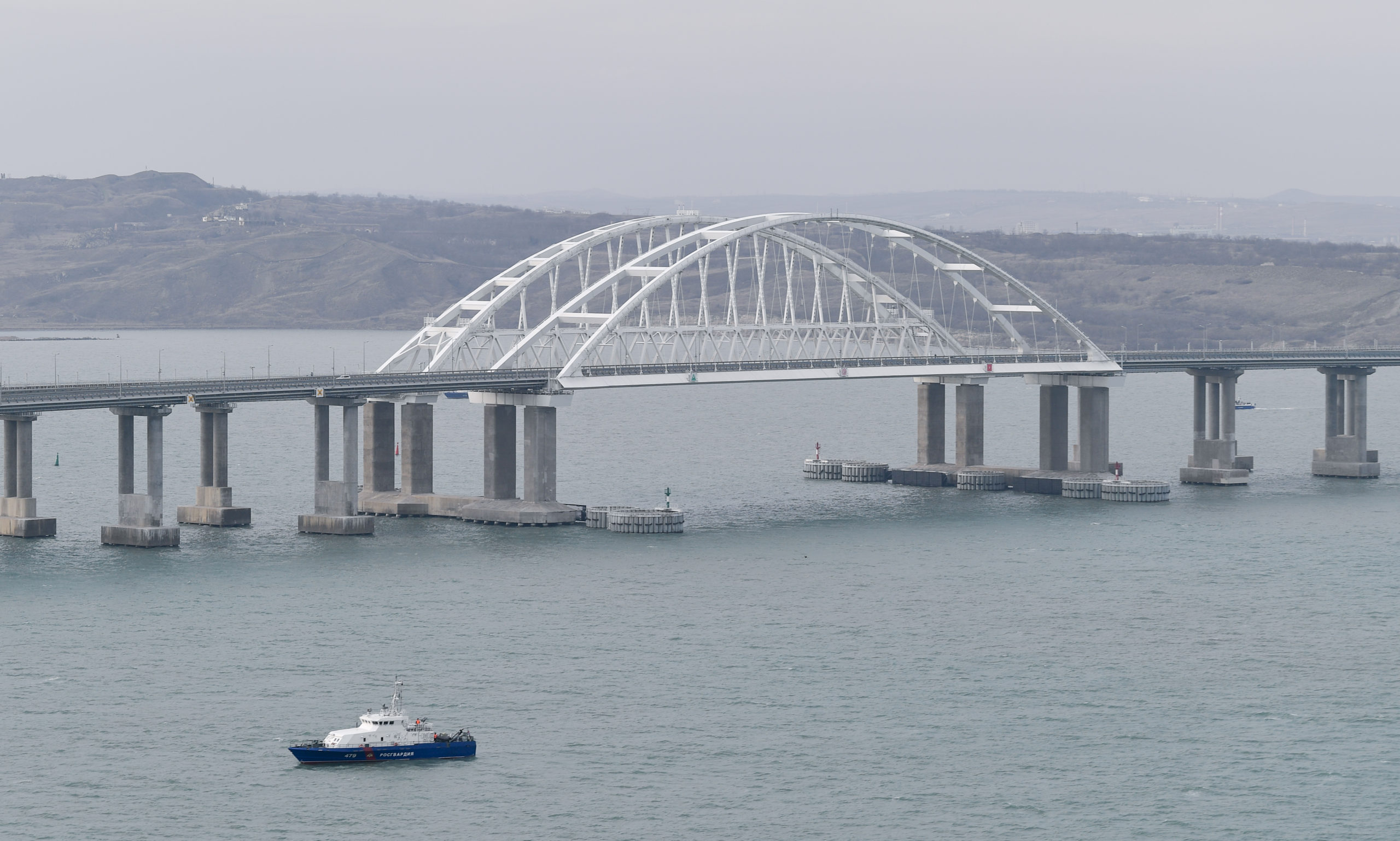 The Krymsky Bridge over the Kerch Strait, connecting Crimea and Russia ...